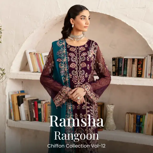 Rangoon By Ramsha Unstitched Chiffon Collection 2024 Vol-12 | Sanaulla Store